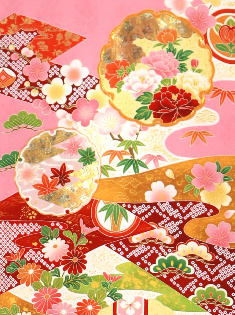 お宮参り産着／ピンク地に雪輪と山取りの祝い着／女児 | お宮参りの産着レンタルなら京都かしきもの