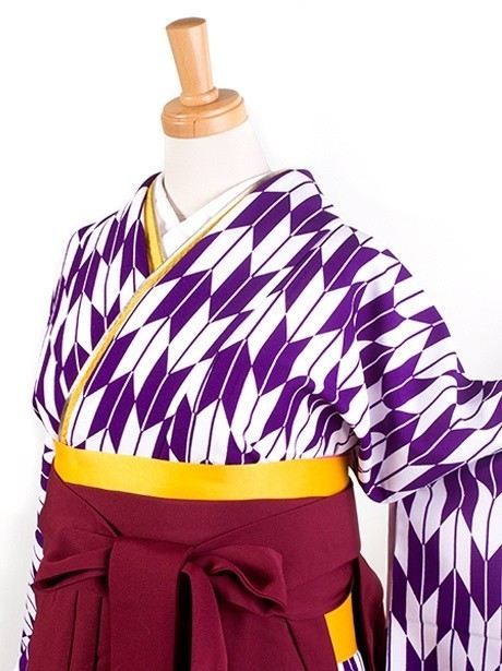 紫色地に矢絣・臙脂袴（刺繍） （二尺袖）／卒業式 | 宅配着物レンタルの京都かしきもの